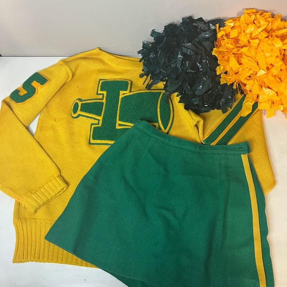 Vintage | Sweaters | Vintage 97s Yellow Green Cheerleader Outfit ...